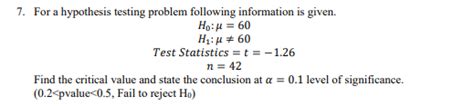 7 for a hypothesis testing problem following