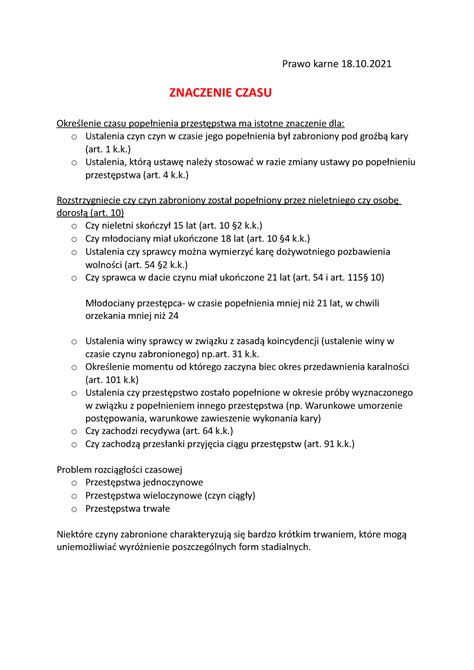 Prawo Karne Wyk Prawo Karne Znaczenie Czasu Okre Lenie Czasu