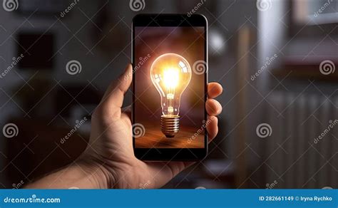 Smartphone Application Of Controlling Light Bulb In Modern Room Stock Illustration