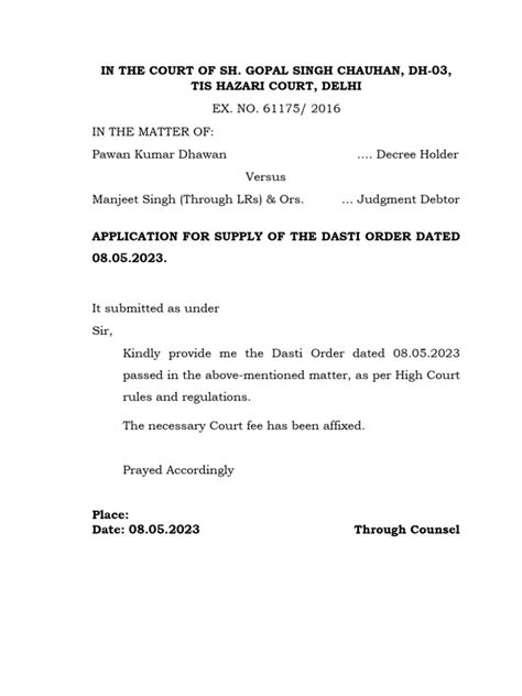 Application For Supply The Dasti Order Pdf