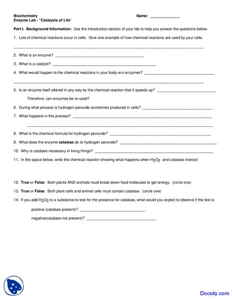 Enzyme Introductory Biology Lab Manual Study Notes Biology Docsity