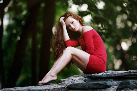 Women Outdoors Long Hair Trees Nature Leaves Fox Bare Shoulders