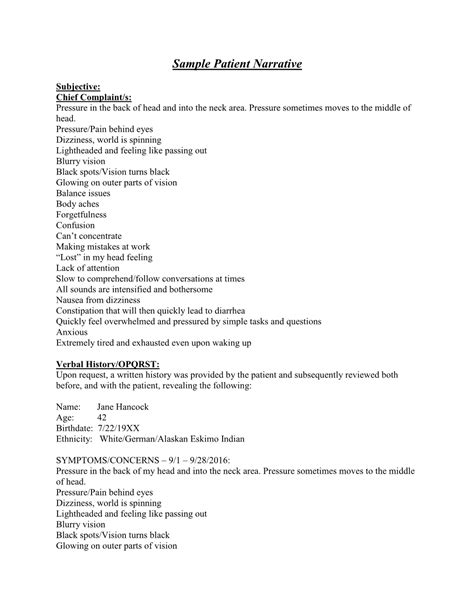 Sample Patient Narrative Docslib
