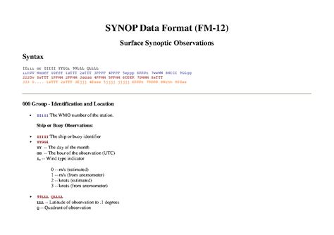 Synop For Wotlrkhold Synop Data Format Fm 12 Surface Synoptic Observations Syntax Iiiii Or
