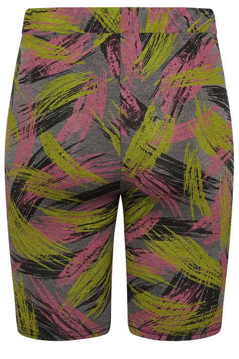 Yours Active Plus Size Grey Slash Print Cycling Shorts Yours Clothing