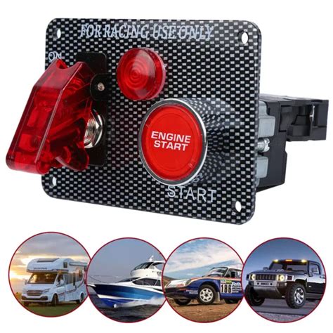 12V CARBON IGNITION Switch Panel Engine Start Push Button LED Toggle