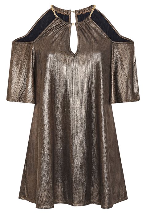 YOURS LONDON Curve Gold Metallic Chain Detail Top Yours Clothing