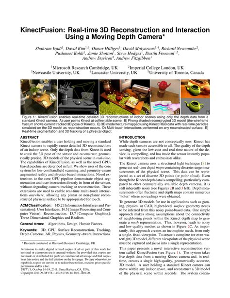 Pdf Kinectfusion Real Time 3d Reconstruction And Interaction Using A Moving Depth Camera