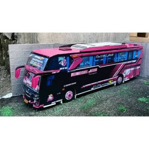 Jual Miniatur Bus Black Pink TJ Full Lampu Mainan Bus Anak Telolet