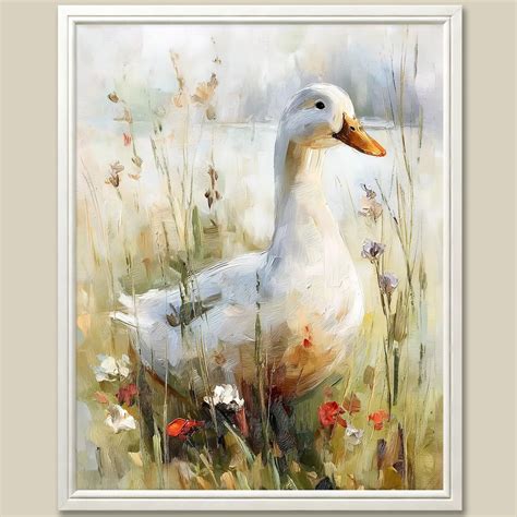 White Duck Painting Wildflower Meadow Landscape Art Print Etsy