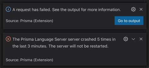 Connection To Server Got Closed Server Will Restart Issue Prisma Language Tools GitHub