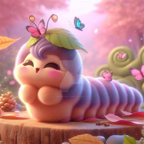 Cute Realistic Fantasy Kawaii Happy Caterpillar By Xrebelyellx On