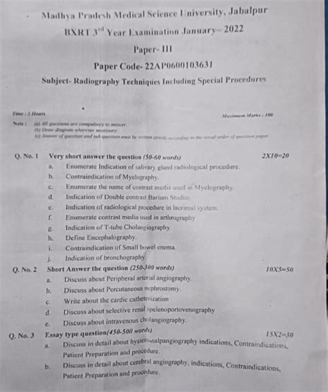 BXRT 3RD YEAR QUESTION PAPERS 2022