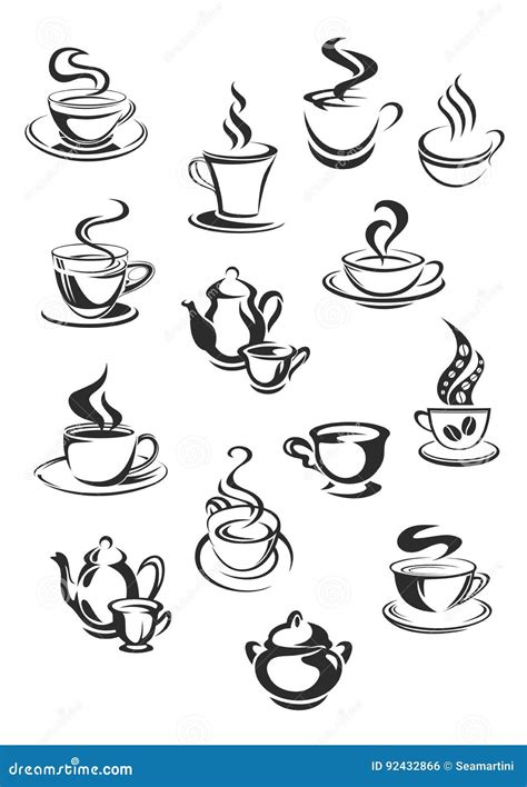 Vectorpictogrammen Van Koffie Of Theekoppen Die Voor Koffie Worden