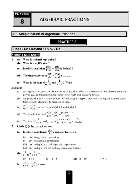 Chapter 8 Algebraic Fractions Pdf Arithmetic Division Mathematics