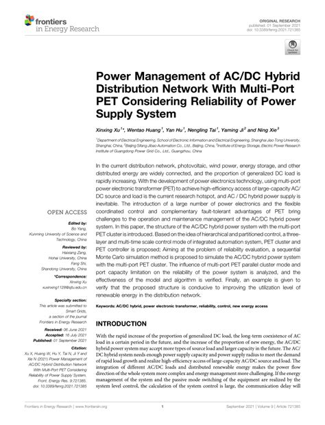 Pdf Power Management Of Acdc Hybrid Distribution Network With Multi