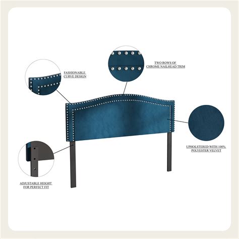 Castle Place Upholstered Nailhead Trimmed Headboard Silver Grey Velvet
