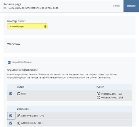 move rename and delete using the wcms create content web framework