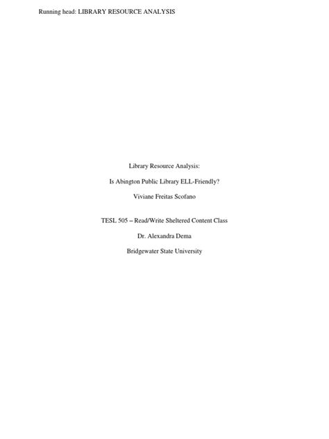 Ell Resource Analysis At Abington Library Pdf Libraries Books