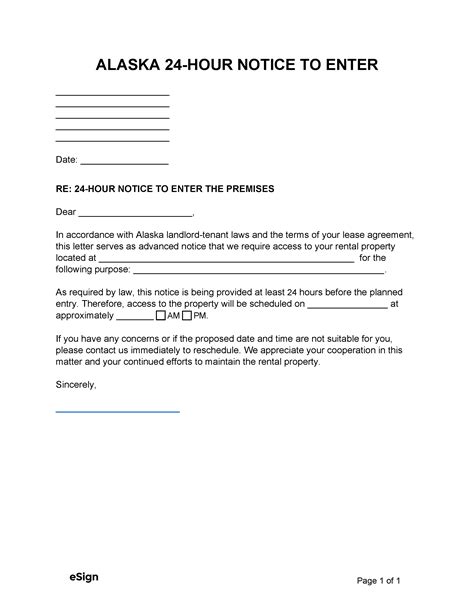 Free Alaska Landlord Notice To Enter 24 Hour PDF Word