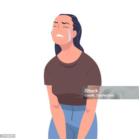 슬픔과 슬픔에서 울고 흐느끼는 우는 여자 캐릭터 슬프고 화가 난 벡터 일러스트 레이 션 감정에 대한 스톡 벡터 아트 및 기타