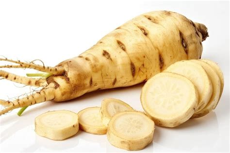 Parsnip Root With Slices Vegetable Isolated On White Background