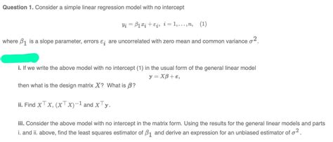 Solved Question 1 Consider A Simple Linear Regression Model