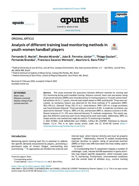 Pdf Analysis Of Different Training Load Monitoring Methods In Youth
