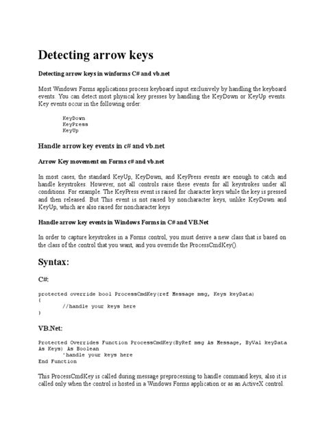 Detecting Arrow Keys Pdf C Sharp Programming Language Computer
