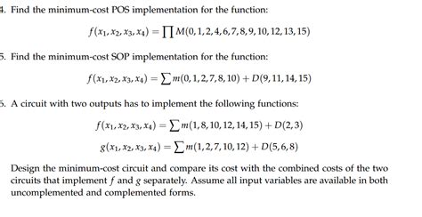 Solved Find The Minimum Cost POS Implementation For The Chegg