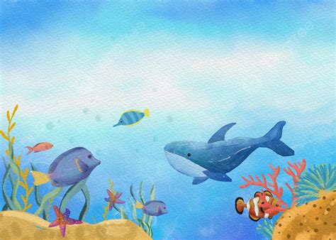 海洋生物藍色大海水彩背景 海洋生物 大海 水彩漸變背景圖片和桌布免費下載