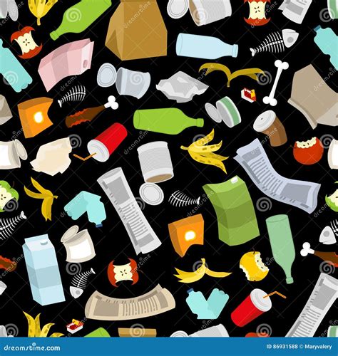 Rubbish Seamless Pattern Garbage Texture Trash Ornament Stock Vector
