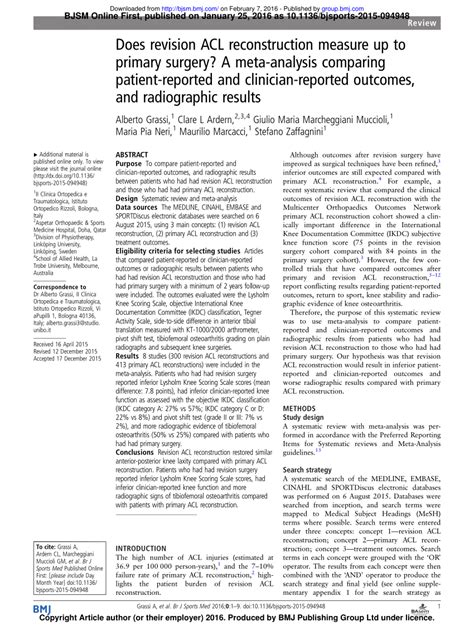 Pdf Does Revision Acl Reconstruction Measure Up To Primary Surgery A