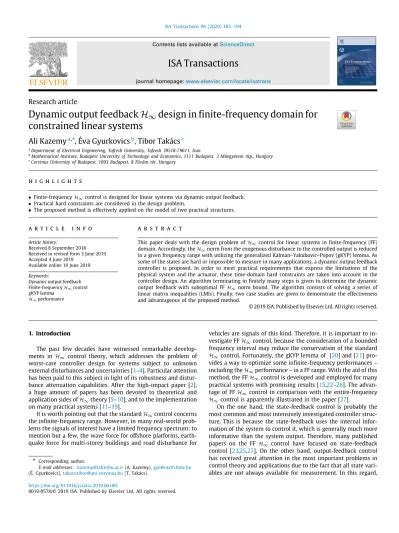 Dynamic Output Feedback H ∞ Design In Finite Frequency Domain For