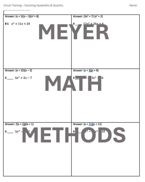 Factoring Quadratics And Quartics Circuit By Meyer Math Methods Tpt
