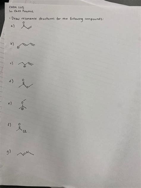 Solved In Class Practice Draw Resonance Structures For The Chegg