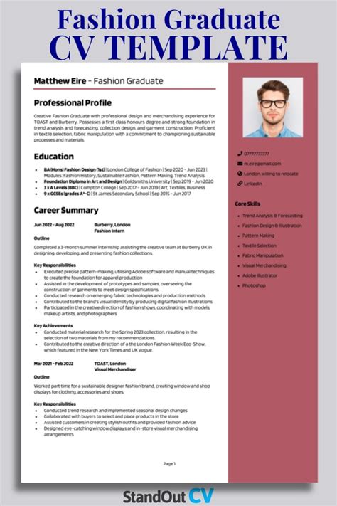Fashion Graduate Cv Example Guide [land Job Interviews] In 2024