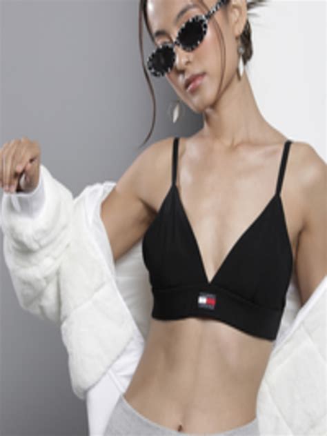 Buy Tommy Hilfiger Solid Ribbed Shoulder Straps Bralette Crop Top