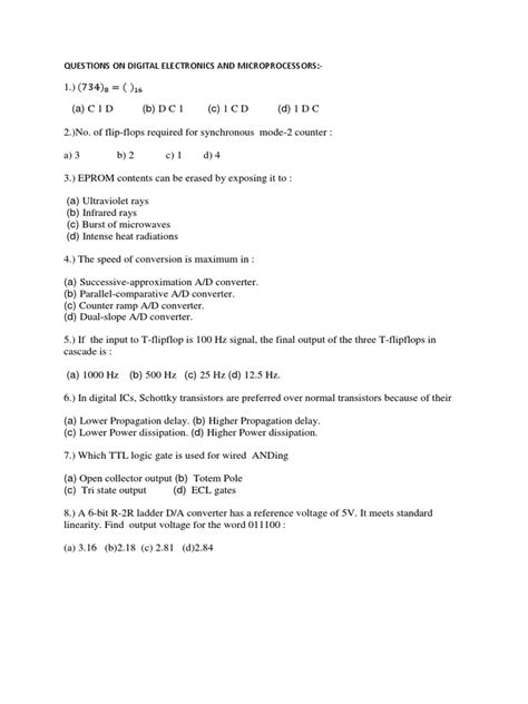 Questions On Digital Electronics And Microprocessors Pdf Field