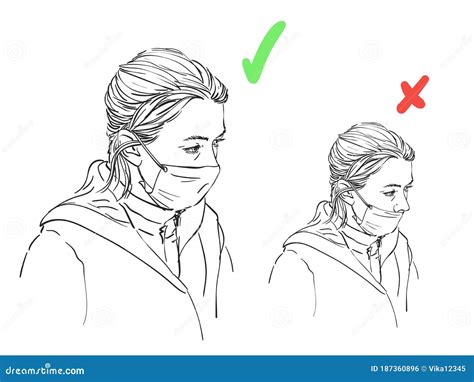 Sketch Of Woman Wearing Medical Face Mask Stock Vector Illustration