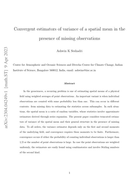 Pdf Convergent Estimators Of Variance Of A Spatial Mean In The Presence Of Missing Observations