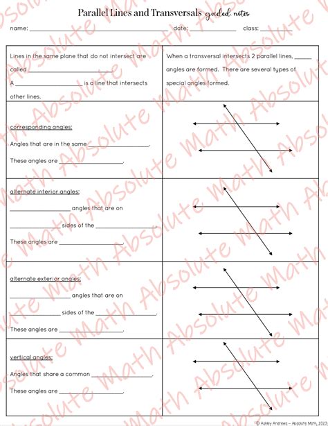 Parallel Lines And Transversals Guided Notes Classful