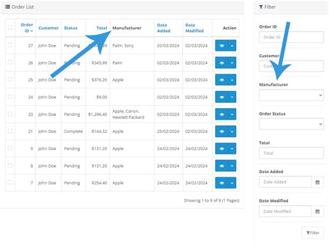 OpenCart Filter Orders By Manufacturers