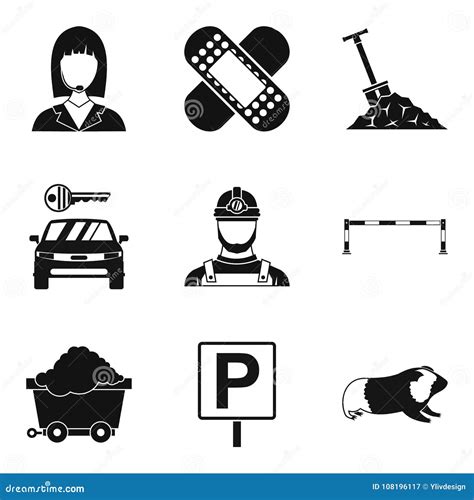 Difficult Work Icons Set Simple Style Stock Vector Illustration Of
