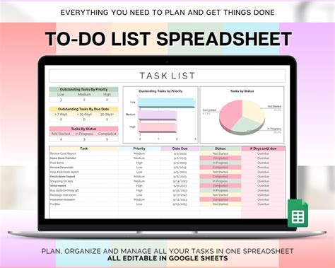 Google Sheets To Do List Template Undated Planner Editable To Do List Monthly Calendar Task