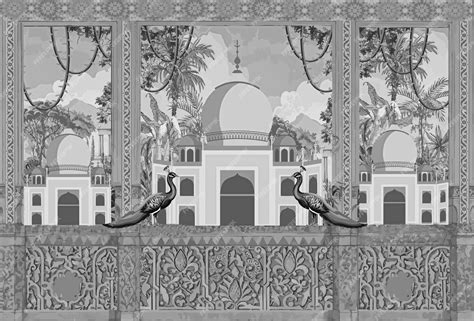 Traditional Mughal Temple Lattice Wall Peacock Tree Pattern