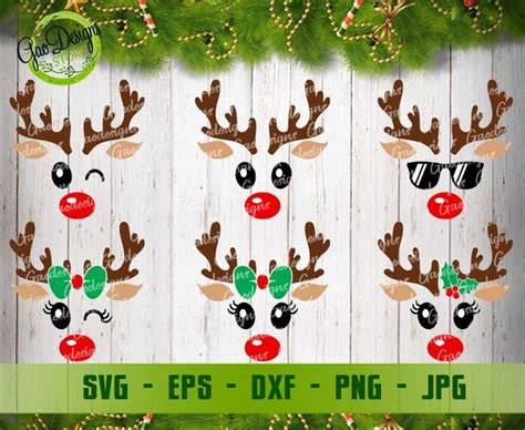 Christmas Reindeer Faces Svg Bundle Reindeer Svg Girl Reindeer Svg