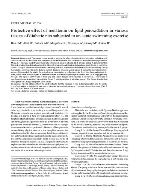 Pdf Protective Effect Of Melatonin On Lipid Peroxidation In Various
