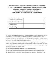 CS 115 Object Oriented Design University Of Regina