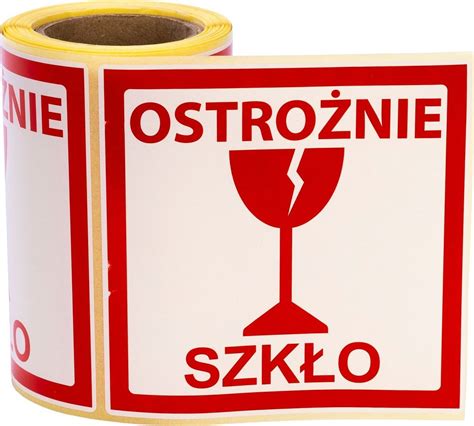 MD Labels Naklejki Etykiety Ostrzegawcze Ostrożnie szkło 100szt